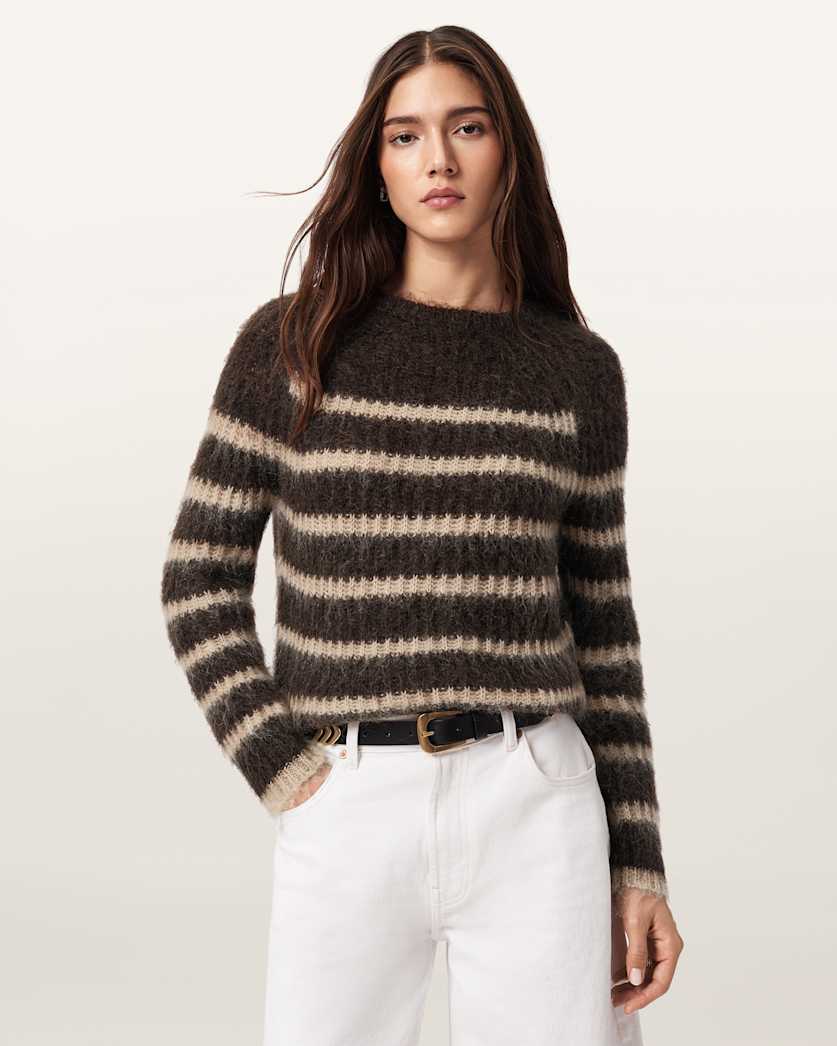 Riga Striped Crew Neck Sweater BTTLE BROWN/BARLEY | ALLSAINTS US